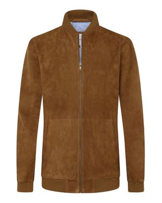 Tom Rusborg Leder-Blouson aus weichem Veloursleder mit gerippten B&uuml;ndchen in