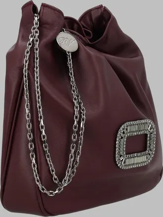 Roger Vivier Womens Mini Handbag Pilgrim Bordeaux Ovine Leather Handbags Hand Bags