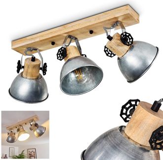 HOFSTEIN Deckenleuchte Orny, Deckenlampe aus Metall/Holz in Zink/Braun, 3-flammig, mit verstellbaren Strahlern, 3 x E27-Fassung, Spot im Retro/Vintage Design, 