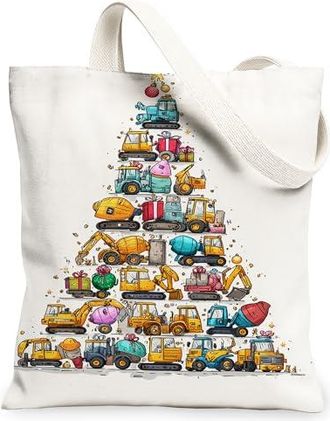 Generic Sacs fourre-tout en toile pour v&eacute;hicules de No&euml;l, motifs de camions amusants, sacs d&eacute;picerie r&eacute;utilisables, l&eacute;gers et lavables avec bandouli&egrave;re en toi