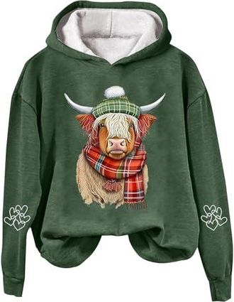 Generic 2026 Sweatshirts vache pour femmes, chemise à imprimé occidental, sweat-shirt country 2, Vert, XXL