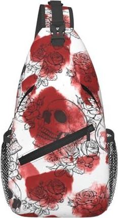 Generic Croquis De Cr&acirc;nes Et De Roses Romantiques Sac &Agrave; Bandouli&egrave;re D&eacute;contract&eacute; Sling Bag Pratique Sac Banane Pour Shopping Sport Randonn&eacute;e