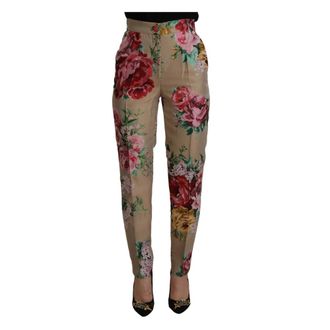 Dolce & Gabbana Blumige High-Waist-Hose - - Trousers - Damen - Beige - 2XS