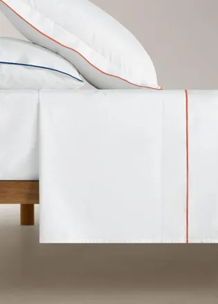Mango Drap plat percale de coton 200 fils overlock contraste lit 150/160 cm bleu encre - Home - Lit 150/160 cm - MANGO HOME