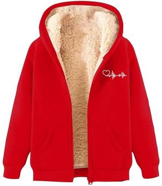 Generic 2026 Vestes &agrave; capuche pour femme avec fermeture &eacute;clair chaude et basique pour automne/hiver, Rouge, XXL