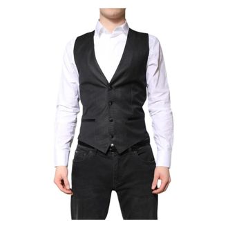 Dolce & Gabbana Schwarze Wolle Formelle Weste Kleid Weste - - Suits - Herren - Schwarzk - S