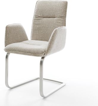 DELIFE Freischwinger Vinja-Flex Webstoff Soft Beige Freischwinger flach Edelstahl, Esszimmerst&uuml;hle