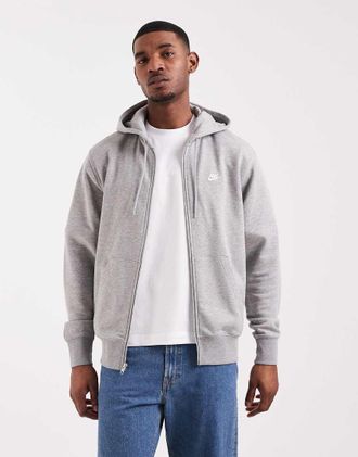 Nike Club - Kapuzenjacke aus French Terry in Grau mit Rei&szlig;verschluss
