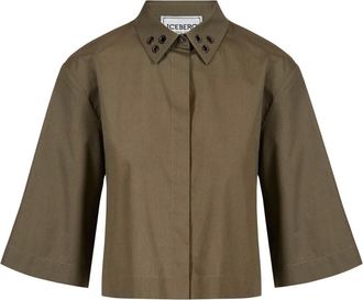 Iceberg Femme, Blouses et Chemises, Vert, Taille: 36 FR Chemise &agrave; Manches Courtes Coupe Courte