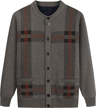 Generic Cardigan &agrave; carreaux pour homme - Pull boutonn&eacute; &agrave; motif losanges - Veste dhiver en laine m&eacute;lang&eacute;e, Kaki2., 4XL