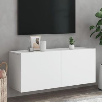vidaXL Vidaxl - Meuble TV mural blanc 100x30x41 cm - Bois ding&eacute;nierie - R&eacute;sistant &agrave; lhumidit&eacute; - Grand espace de rangement - Fixation murale