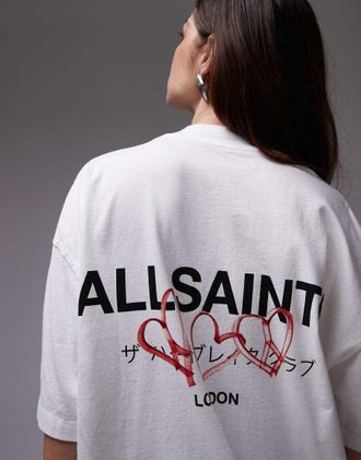 AllSaints Amore - Oversize-T-Shirt in Wei&szlig; mit R&uuml;ckenprint
