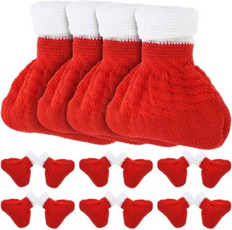 Lurrose Weihnachtliche Stuhlbeinsocken 16 St&uuml;ck Elastische Tischbeinabdeckungen aus Rotem Stoff rutschfeste M&ouml;belbodenschoner f&uuml;r Holzb&ouml;den Wiederverwendbar u
