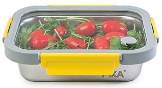 Pika Boite alimentaire 820ml en inox et couvercle en verre tremp&eacute; - Herm&eacute;tique et l&eacute;g&egrave;re - Compatible micro-ondes, four, cong&eacute;lateur - MetalShock