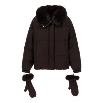 Yves Salomon Kurze Daunenjacke mit abnehmbarem Fuchspelzkragen und F&auml;ustlingen - - Jackets - Damen - Braun - S