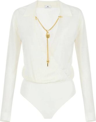 Elisabetta Franchi Body en viscose avec cha&icirc;ne - Femme - Tops - Blanc - Taille: 36 FR