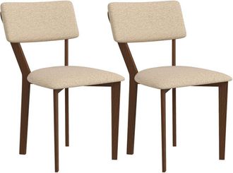 HOMCOM Homcom - Lot de 2 chaises salle &agrave; manger style n&eacute;o-r&eacute;tro bois h&eacute;v&eacute;a verni tissu effet lin beige