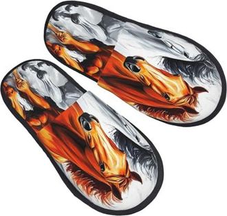 Generic Pantoufles Moelleuses Motif &Agrave; Quatre Chevaux Au Galop Chaussures Chauds Antid&eacute;rapants Chaussons Pour Chambre Ext&eacute;rieur Unisex M
