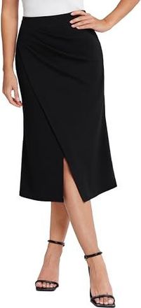 Belle Poque Jupe crayon midi pour femme, coupe ajust&eacute;e, extensible, jupe moulante, Noir, XL