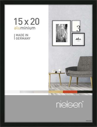 Nielsen Design Bilderrahmen, 15 x 20 cm, Aluminium, Schwarz glanz, Fotorahmen zum Auftstellen und Aufhängen im Hoch- & Querformat, Echtglas, Pixel