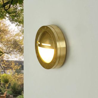 Licht-Erlebnisse Applique dext&eacute;rieur ronde AGIA en laiton au design maritime &eacute;tanche IP64 id&eacute;ale pour le jardin - Laiton, Clair/Transparent