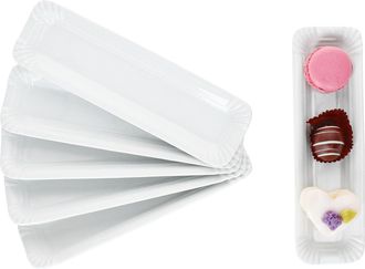 MamboCat 6er Set Pur Pappteller aus Porzellan I (LxB) 20,2x6cm I länglicher Teller mit Papp-Optik & Relief für Snacks, Häppchen, Pralinen & Co I Wiederverwendb