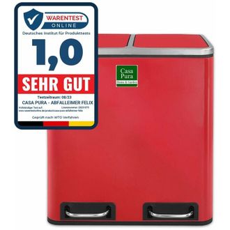 Casa Pura Poubelle de cuisine F&eacute;lix, Rouge, 2 compartiments de 30 Litres (60 Litres)