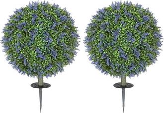 HOMCOM Lot de 2 plantes artificielles de lavande - 60 cm - Avec protection UV - Plantes artificielles comme de vraies plantes avec piquets de sol pour chambr