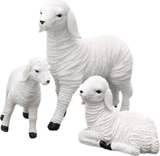 F Fityle Ziegenfigur aus Kunstharz, lebensechte Figur, Feengarten, Ornament, Dekoration für, Hof, Schlafzimmer, Outdoor-Statuen-Kit, künstliches, 3 Lämmer