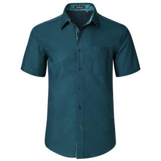Hisdern Herren Hemd Kurzarm Freizeithemd Businesshemd Herren Türkis Kurzarm Hemden Regular Fit Bügelfreies Herrenhemd mit Brusttasche,3XL