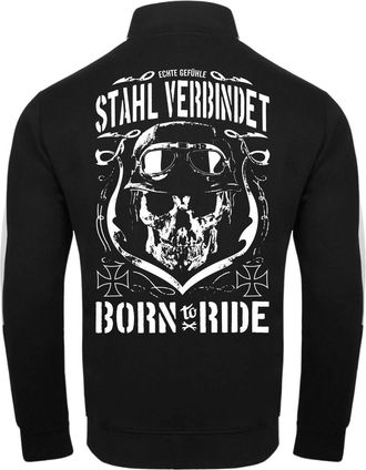 Spass Kostet Herren M&auml;nner Trainingsjacke mit Streifen (R&uuml;ckendruck) Stahl verbindet Biker Motive
