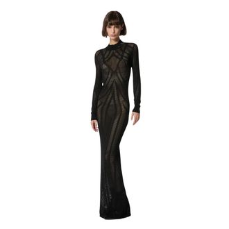John Richmond Langes transparentes Kleid mit langen &Auml;rmeln und detailierter Arbeit - - Dresses - Damen - Schwarzk - XS