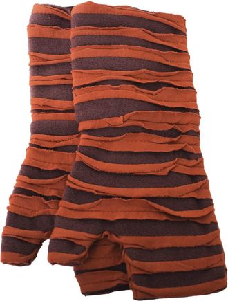 vishes Alternative Bekleidung - Arm Stulpen Pulsw&auml;rmer mit Daumen Handschuhe Aufgeschnitten Cutwork braun