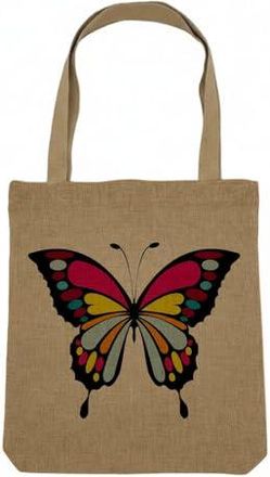 Fabulous Sac Shopping Tote Bag Aspect Lin - Dessin de Papillon Noir Rose Jaune Orange Bleu Violet - Sac de Courses Toile Epaisse 360g Beige Naturel Cabas Port&eacute;