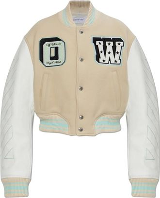 Off-white Femme, Vestes, Beige, Taille: 38 FR Graffiti Varsity Jacket