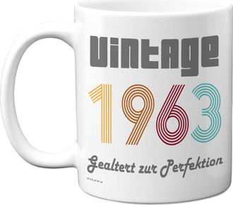 Stuff4 63. Geburtstagsgeschenke - Vintage 1963 Gealtert zur Perfektion Tasse - Geburtstag Retro Tasse f&uuml;r M&auml;nner und Frauen, 325 ml Premium-Keramiktasse, Sp&uuml;