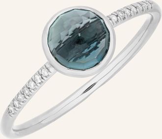 Leaf Ring Blue Topas Aus 14 Karat Wei&szlig;gold Mit Diamanten silber