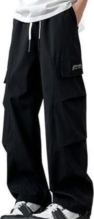 Generic Pantalon cargo 2026 pour homme avec poche plate et cordon de serrage, Noir, 4XL