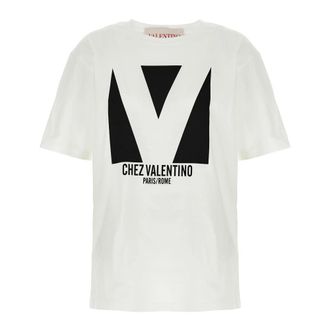 Valentino Garavani Jersey Baumwoll-T-Shirt mit Chez Valentino Print - - Tops - Damen - Wei&szlig; - M
