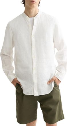 Scotch & Soda Mens CORE-Linen LS Stand UP Collar Shirt, Off White, XL