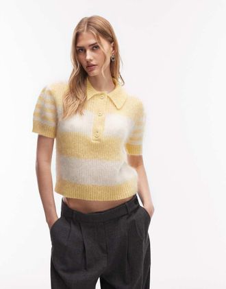 AllSaints Clem - Polo en maille &agrave; rayures - Jaune