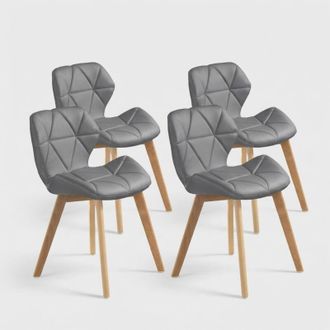 Oresteluchetta 2er-Set Design-St&uuml;hle aus Holz und Kunstleder f&uuml;r K&uuml;che Spark - Grau