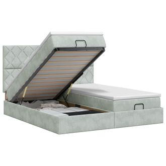 vidaXL Letto Ottomano Con Materasso 2 Pz Grigio Chiaro Velluto Vidaxl