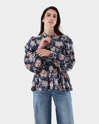 van Laack Stehkragenbluse mit Blumenmuster und Plastron