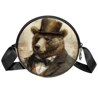 Generic Sac &agrave; bandouli&egrave;re rond pour femme, petit sac &agrave; bandouli&egrave;re vintage avec fermeture &eacute;clair, bretelles r&eacute;glables, sac &agrave; main rond d&eacute;contract&eacute; pour femmes