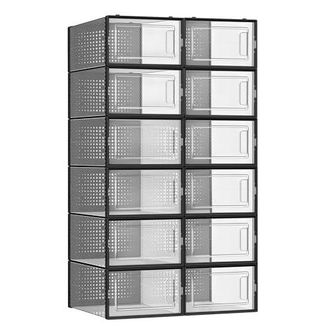 Songmics Schuhboxen, 12er Set, Schuh-Organizer aus Kunststoff, faltbar und stapelbar, f&uuml;r Schuhe bis Gr&ouml;&szlig;e 44, transparent-tintenschwarz LSP006B12