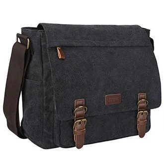 S-Zone Sacoche Sac en Toile Bandouliere Messenger pour Homme Sac a Rabat Porte a lepaule Retro pour Voyage Loisir Breau Quotidien pour Ordinateur Portable 15