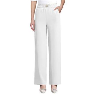 Generic Pantalon &agrave; jambes larges pour femme - Coupe droite - A&eacute;r&eacute; - Taille haute - Pantalon de loisirs - Pantalon long en tissu d&eacute;contract&eacute; - Avec taille &eacute;las