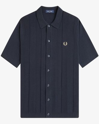 Fred Perry Feinstrick-Poloshirt mit Schattenstreifen und Knopfleiste in