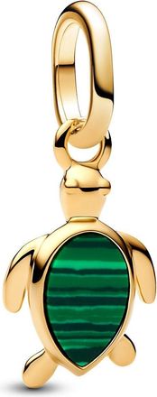 Pandora ME Grüne Schildkröte Mini-Charm-Anhänger mit Malachit und 14 Karat Vergoldetem Sterling Silber, Kompatibel Me und Moments Anhänger, 763823C01